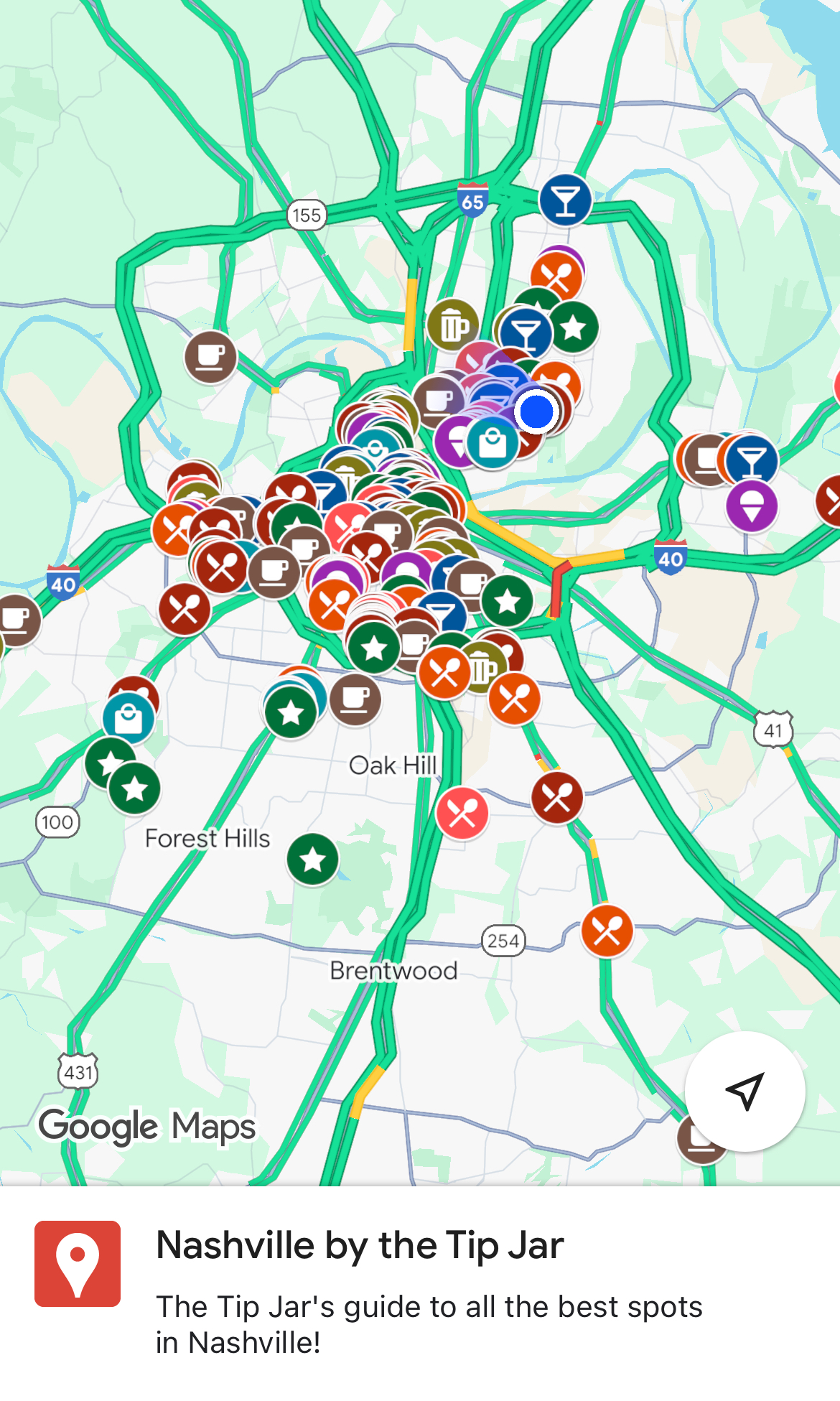Nashville Google Map by The Tip Jar Nash: Your Local Guide to the City ...